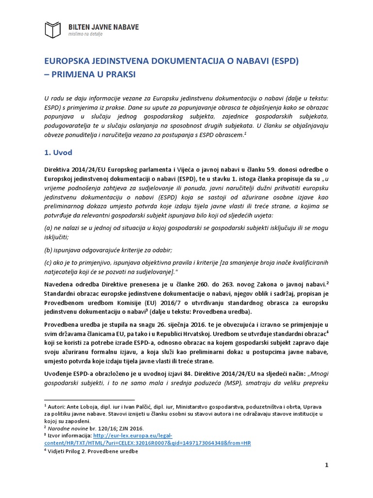 7 - Tekst ESPD U Praksi - 03072017 | PDF