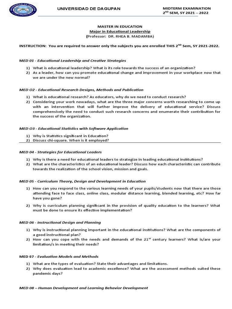 Med Midterm Exam 2nd Sem Sy 2021 2022 | PDF | Educational Technology ...
