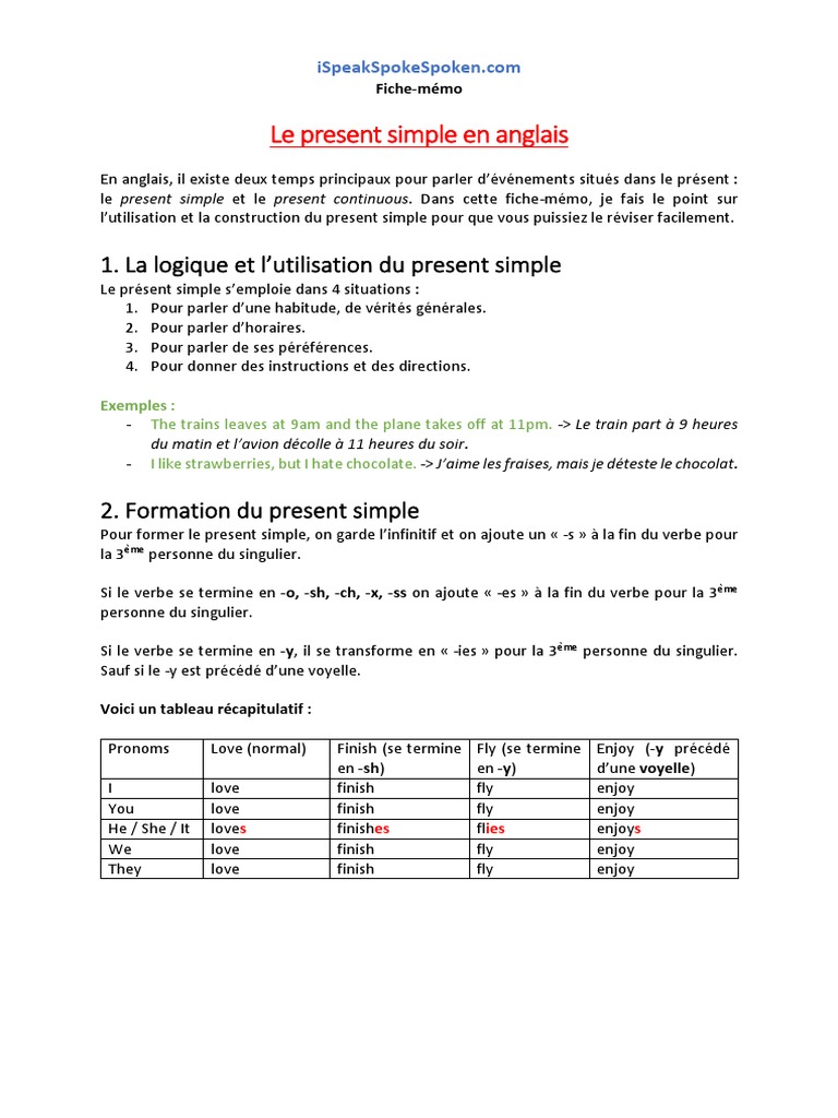 Le Present Simple en Anglais | PDF | Verbe | Typologie linguistique