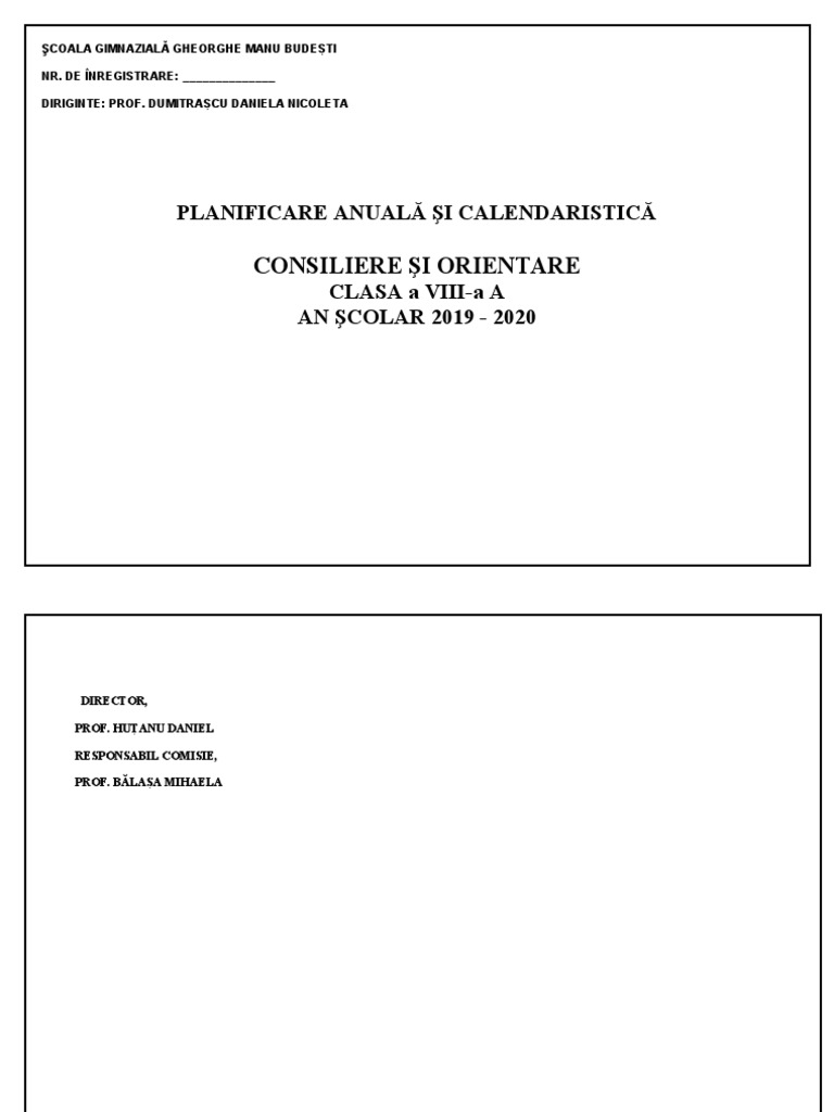 Planificare Dirigentie 8 Sem I. 20192020 | PDF