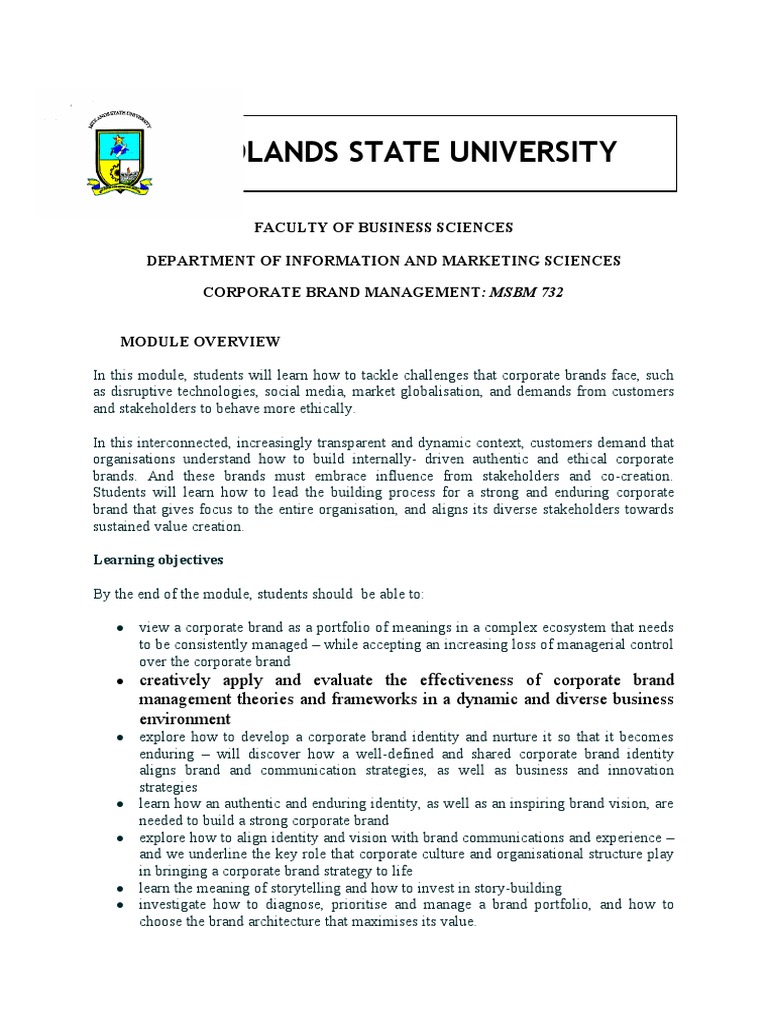 Corporate Brand Management Module Outline | PDF | Brand | Communication