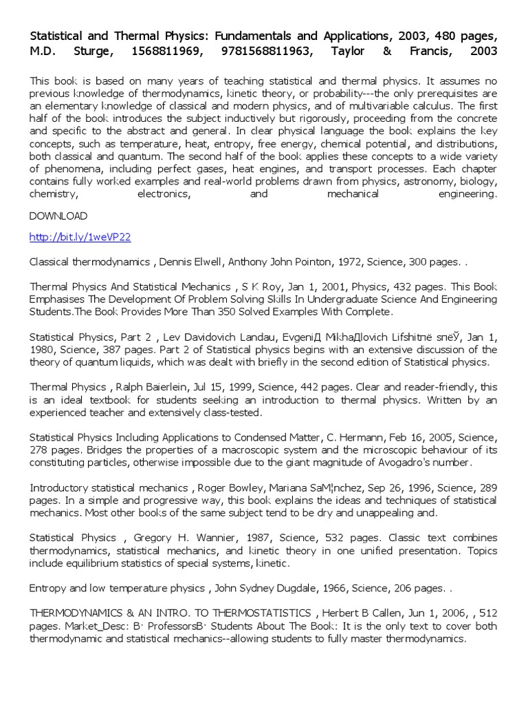 Statistical and Thermal Physics Fundamentals and Applications | PDF ...