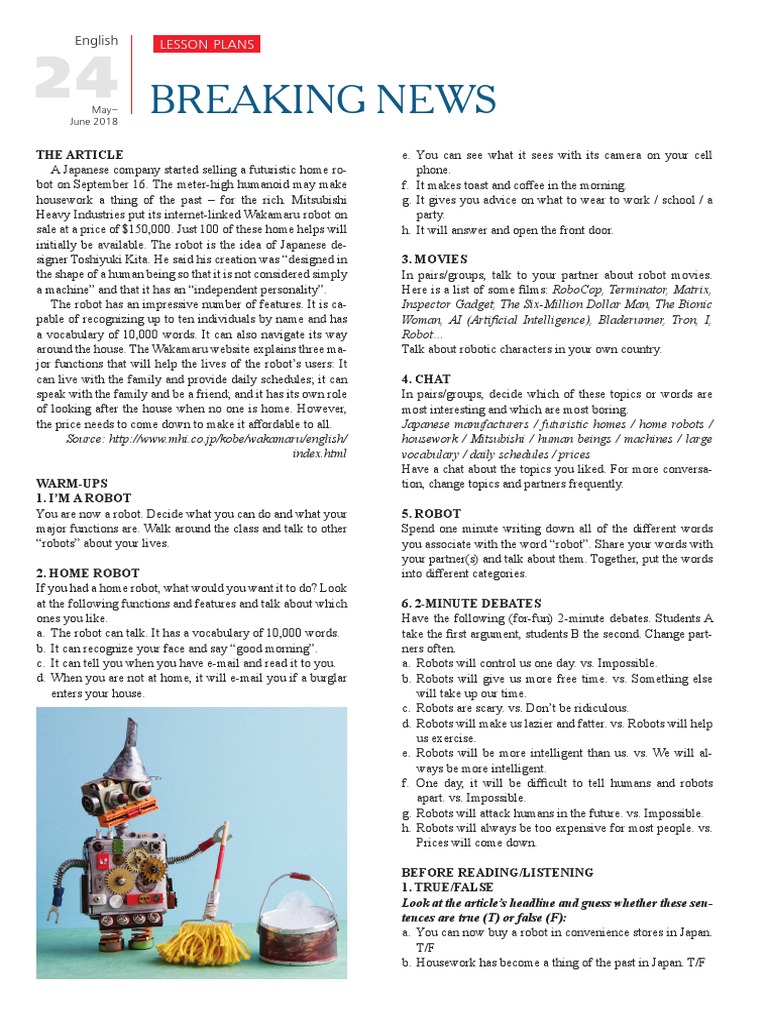 Robots Lesson Plan | PDF | Robot | Robotics