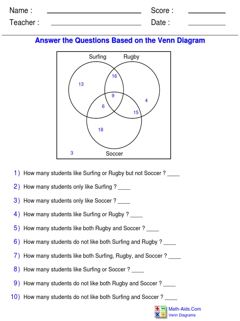 Venn Diagram Questions and Answers | PDF | Ball Games | Team Sports