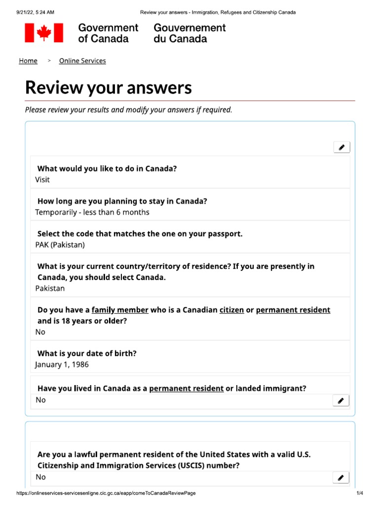 Canada Visa Initial Questions Form | PDF