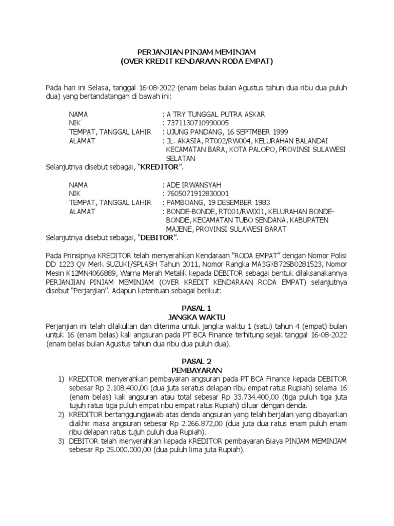 Perjanjian Pinjam Meminjam | PDF