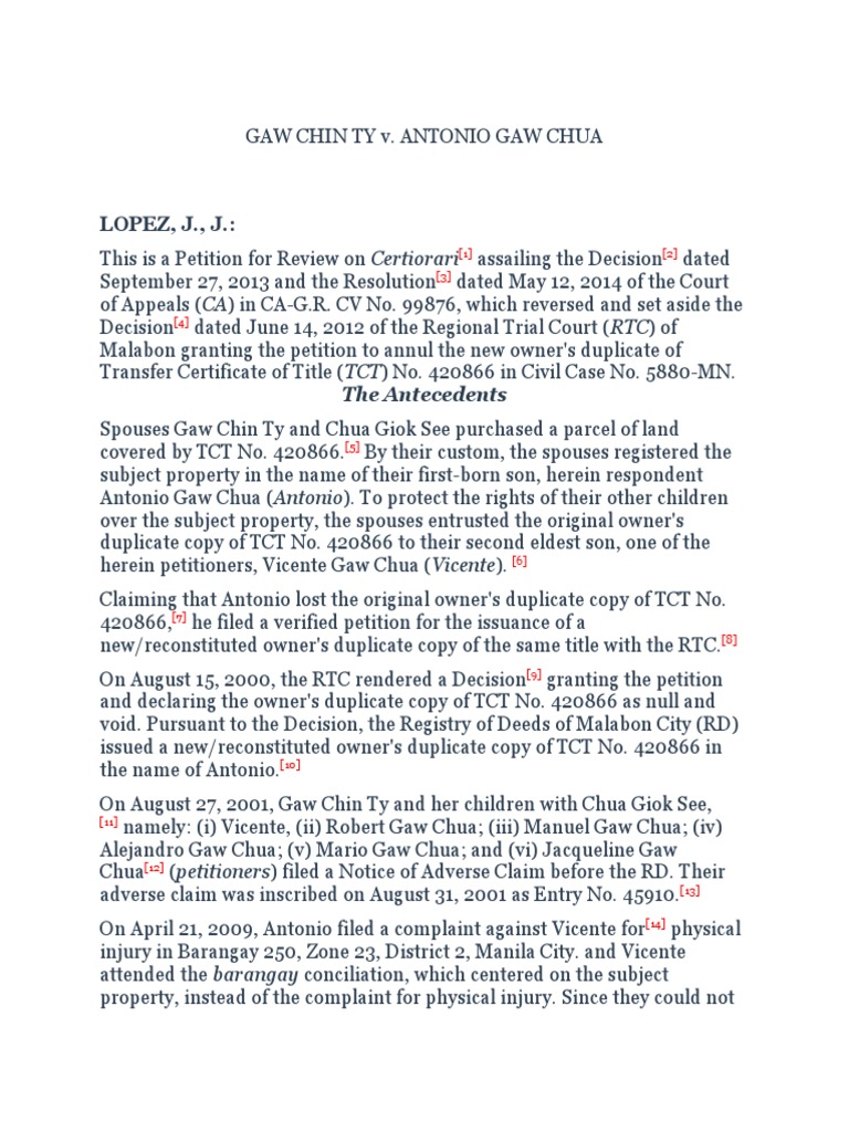 Gaw Chin Ty v. Anton Gaw Chua (2021) | PDF | Complaint | Annulment