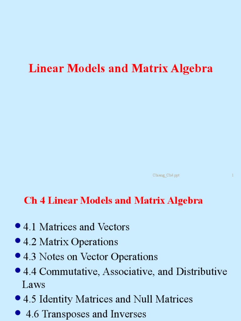 Linear Models and Matrix Algebra | PDF | Matrix (Mathematics) | Vector ...