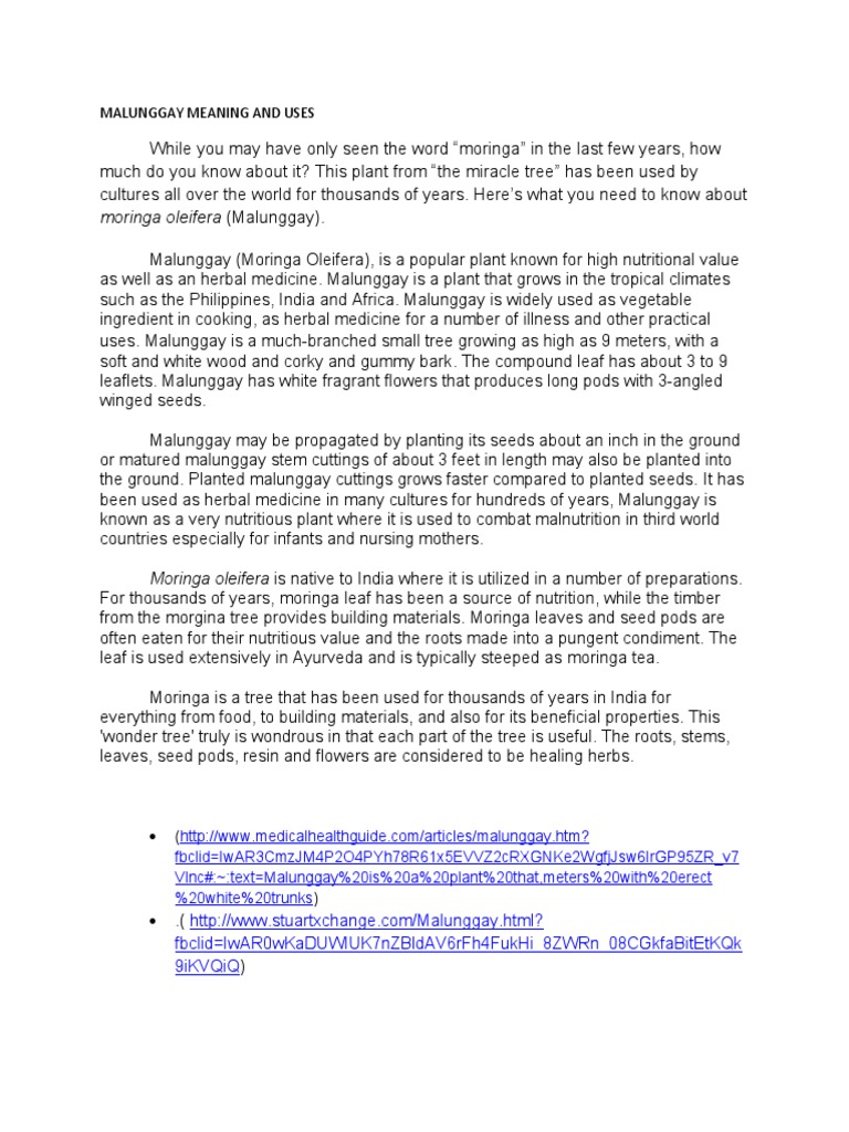 MALUNGGAY MEANING AND USES (Di Pa Napapa-Paraphrase) | PDF | Trees ...