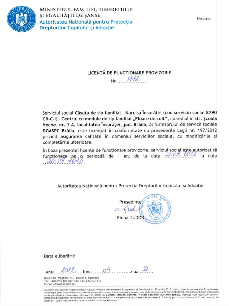 LFP+Decizie CTF Narcisa, DGASPC Braila | PDF