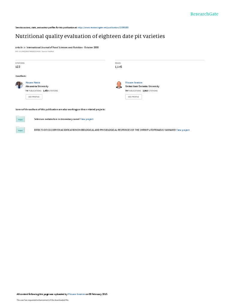 Datepits | PDF | Foods | Nutrients