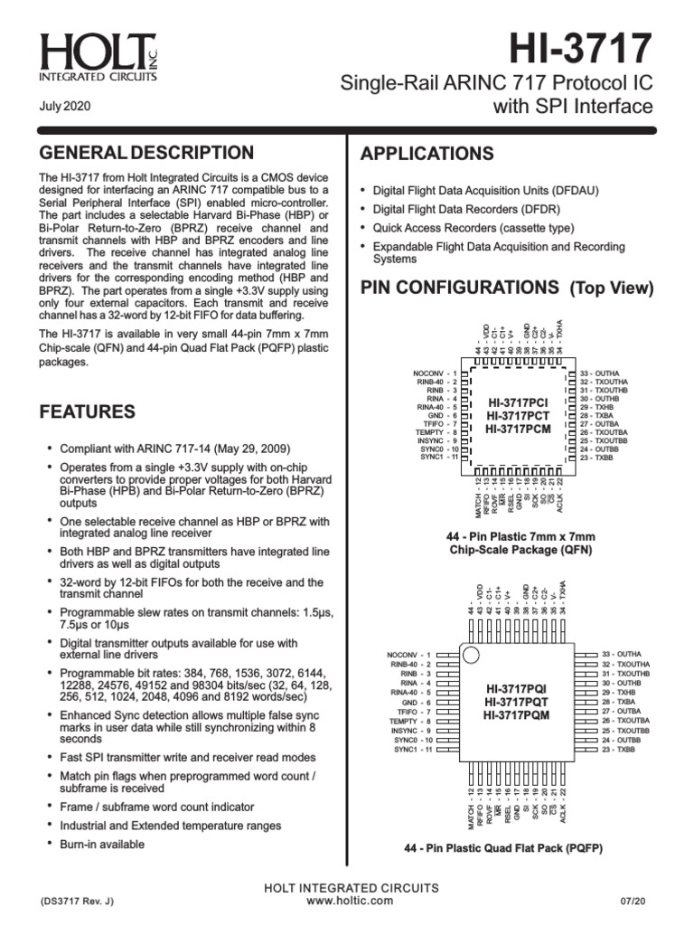 Single-Rail ARINC 717 Protocol IC With SPI Interface: General ...