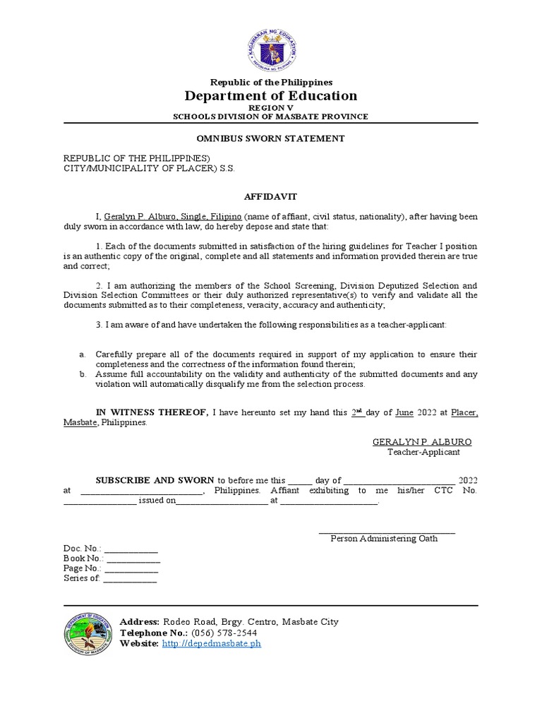 Omnibus Affidavit | PDF | Affidavit | Government
