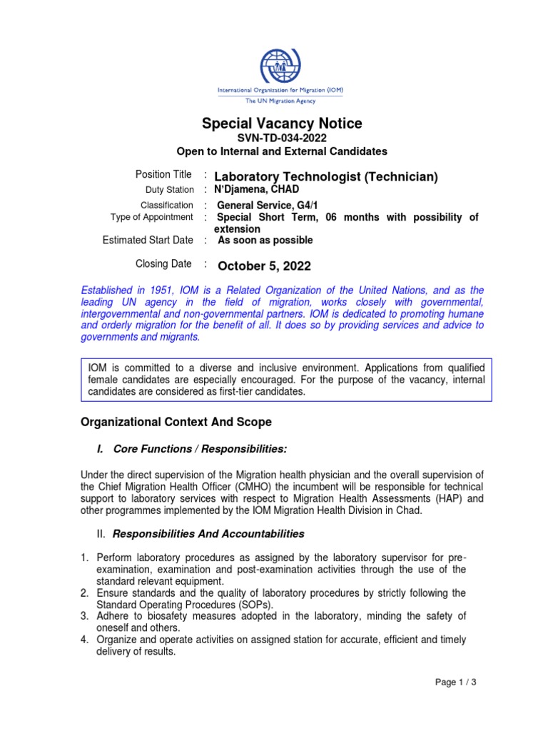 034 SVN Laboratory Technologist (Technician) - G4 | PDF | Laboratories | International ...