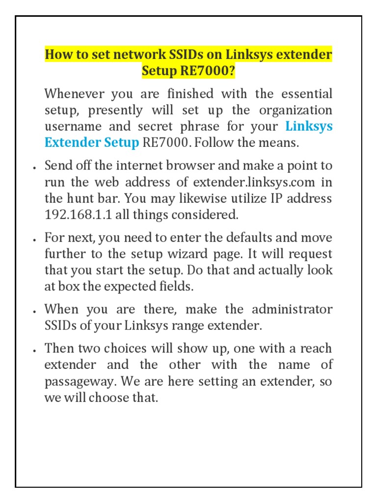 How To Set Network SSIDs On Linksys Extender Setup RE7000 | PDF ...