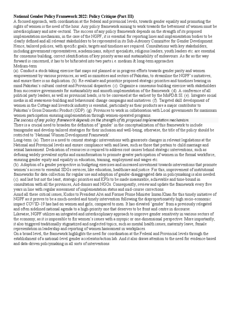 National Gender Policy Framework 2022 | PDF | Business | Social Science