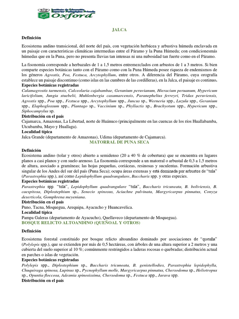 Características del ecosistema Jalca | PDF | Plantas | Botánica