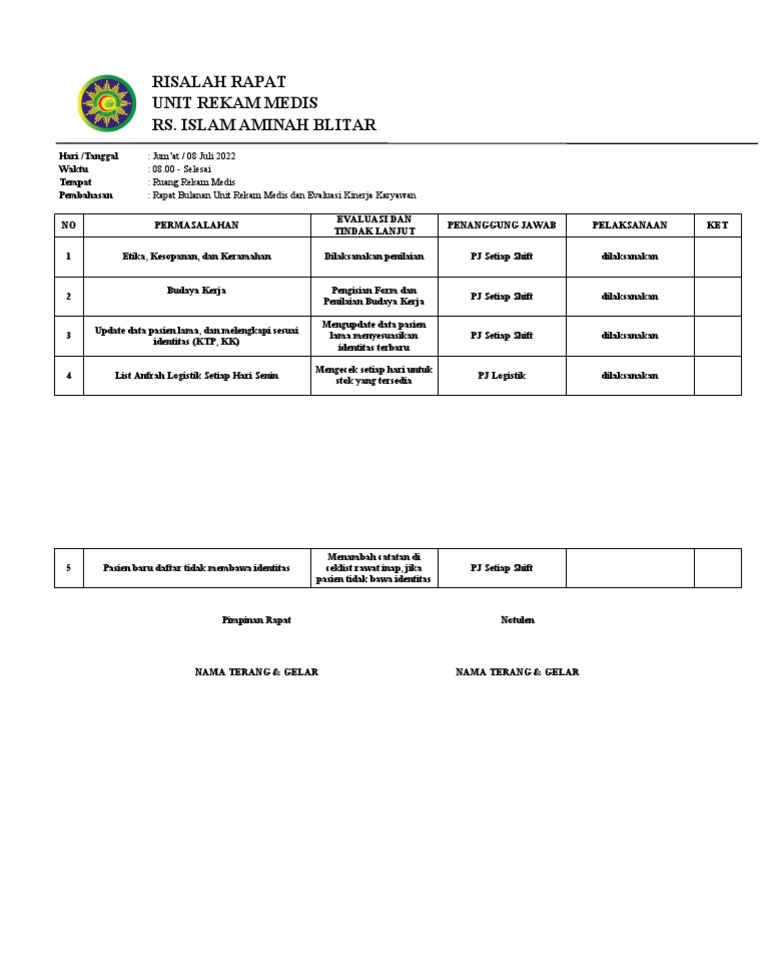 Format Notulensi Rapat | PDF