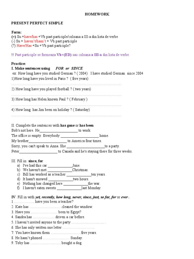 Present Perfect Simple - EXERCISES | PDF