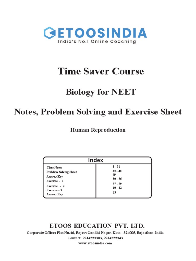 TSC-Human Reproduction (Notes+PSS+Exercise) | PDF | Uterus | Testicle