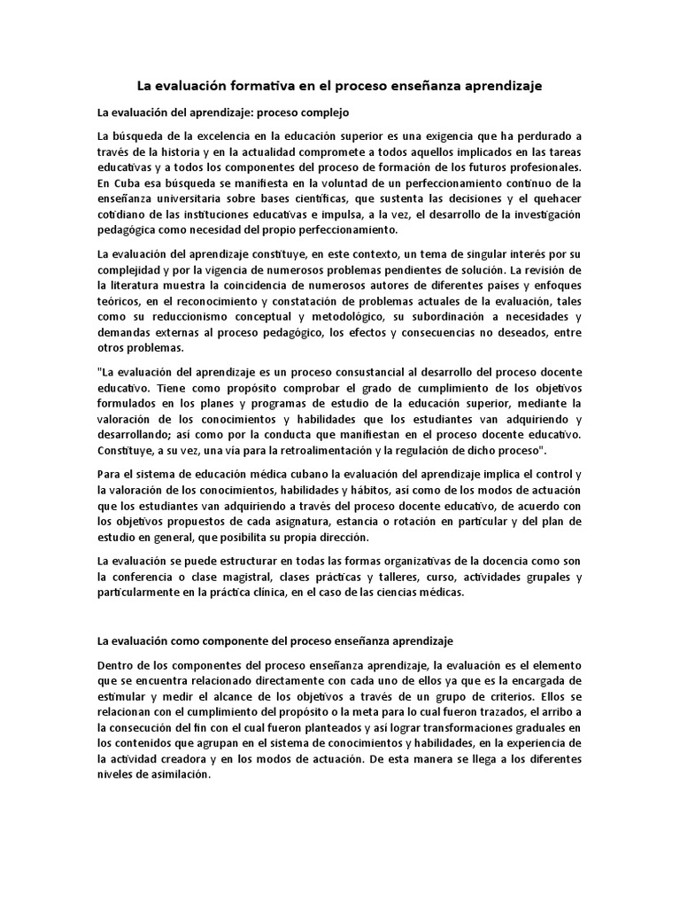 La Evaluación Formativa en El Proceso Enseñanza Aprendizaje | PDF | Evaluación | Método de enseñanza