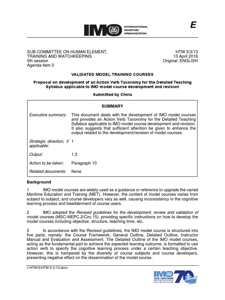Action Verb Taxonomy for IMO Courses | PDF | Cognition | Knowledge