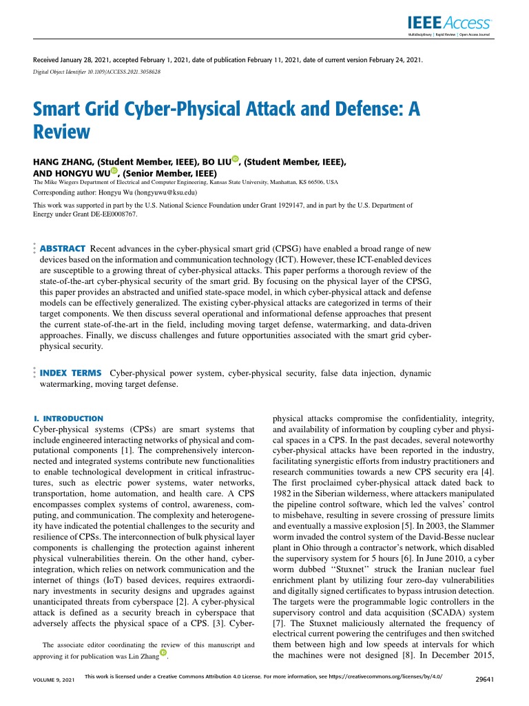 Smart Grid Cyber-Physical Attack and Defense - A Review | PDF | Smart Grid | Computer Security