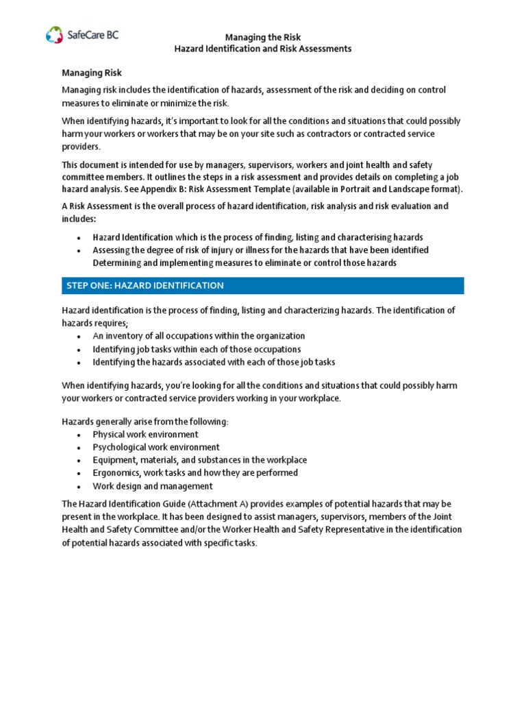 Hazard Identification and Risk Assessments Sample (HIRARC) | PDF | Risk ...
