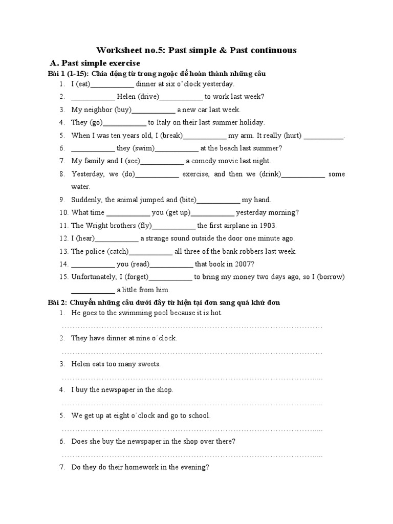 Worksheet No.5 - Past Simple + Vocabulary Review | PDF