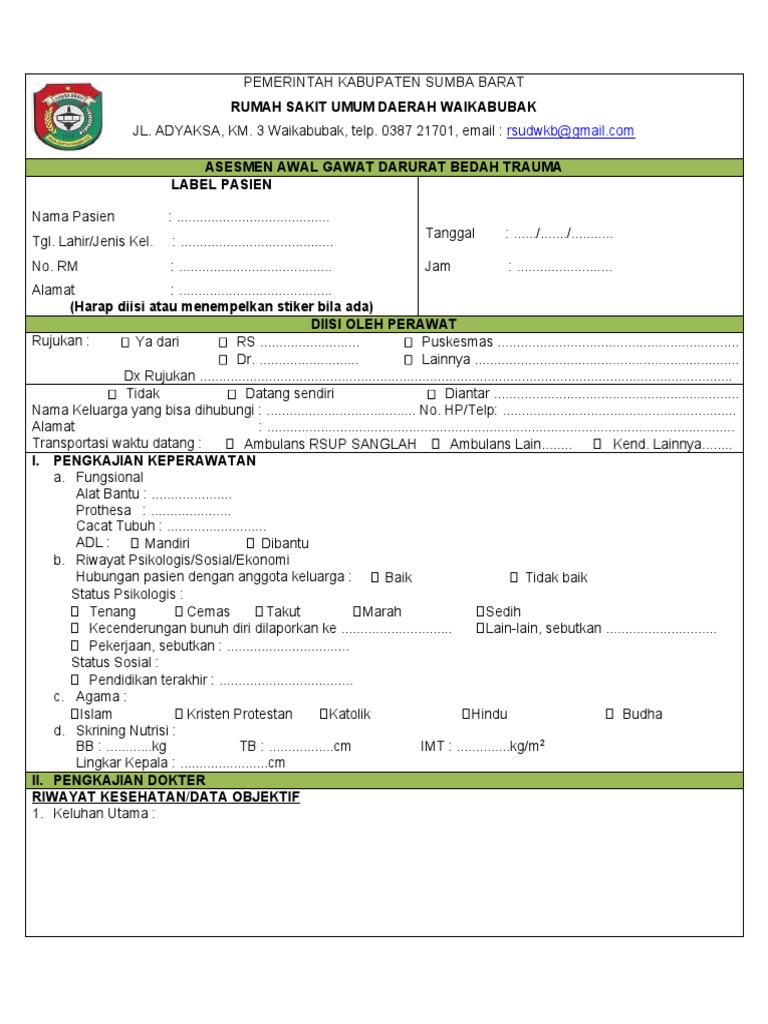 Form Asesmen Medis UGD Bedah Trauma & Non Trauma | PDF