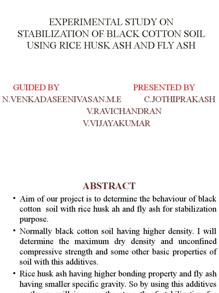 Black Cotton Soil Stabilization with Rice Husk and Fly Ash | PDF | Soil | Fly Ash