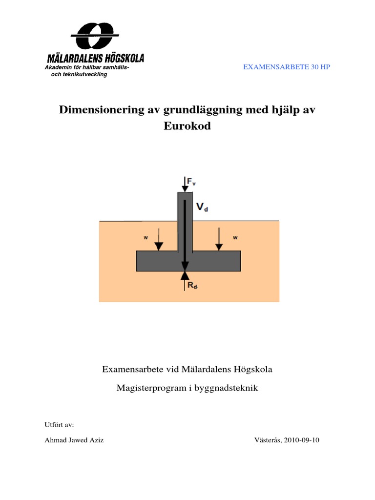 Dimensionering Av Grundläggning Med Hjälp Av Eurokod | PDF