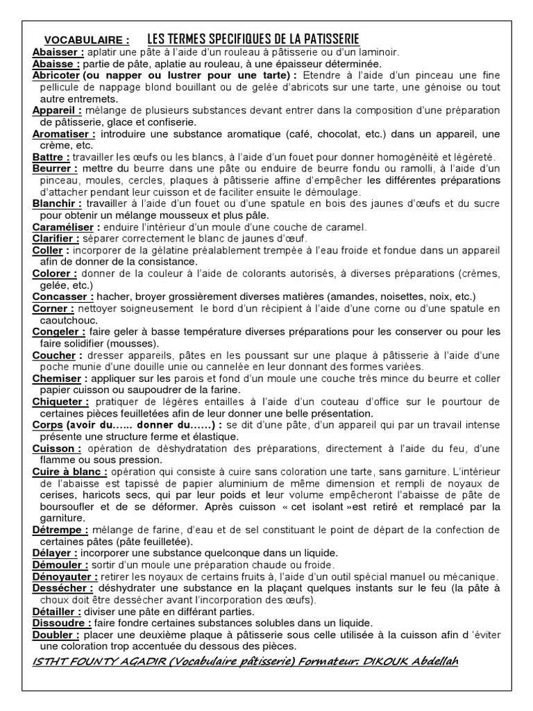 Vocabulaire Pâtisserie (DIKOUK) | PDF