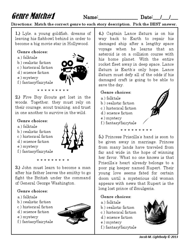 Genre Match Genre Review Worksheets | PDF | Fairy Tales | Fantasy