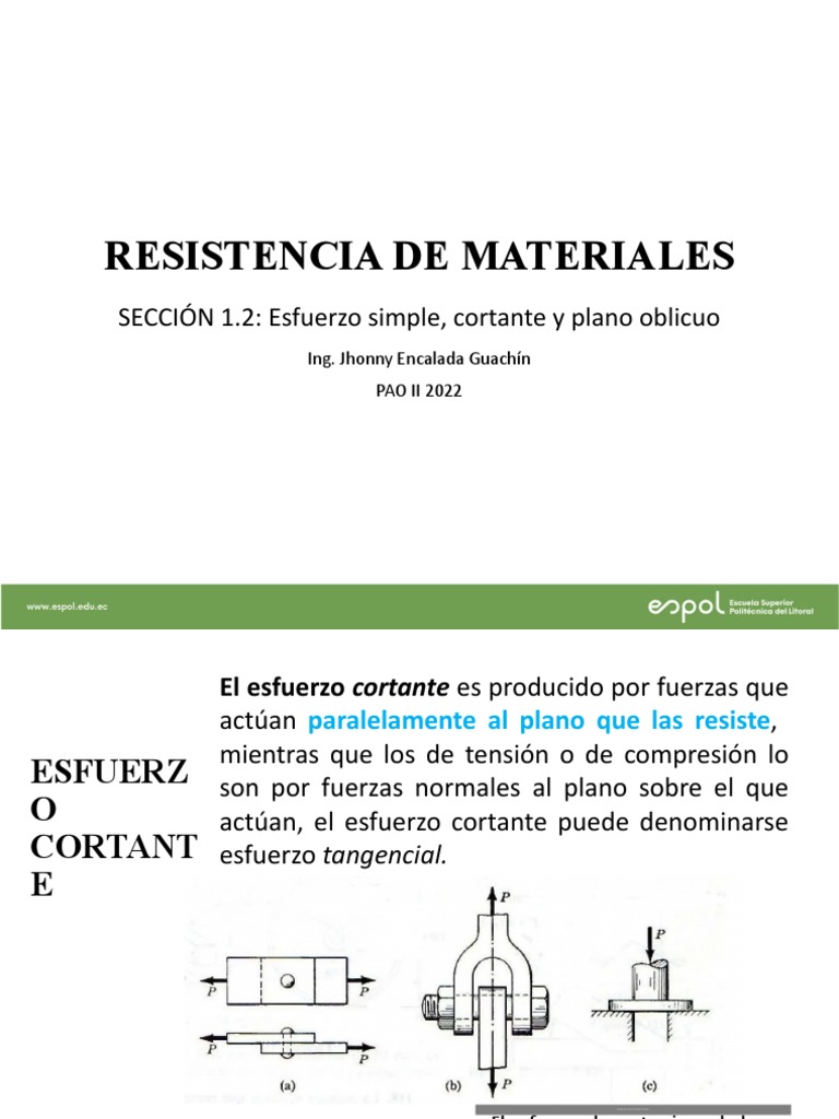 Sección 1.2 - Esfuerzo Simple, Cortante y Esfuerzo en Plano Oblicuo | PDF | Estrés (Mecánica ...