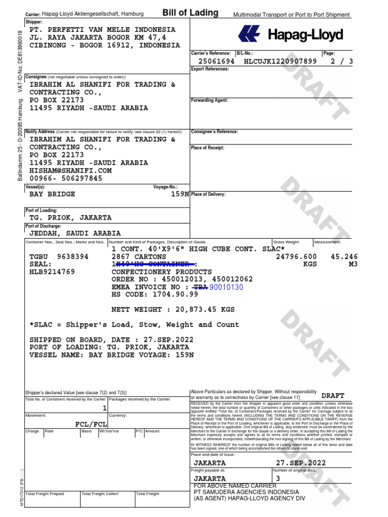 241 REVISE BL - Jeddah DBL MDRA0101 - 416225125 | PDF | Bill Of Lading ...