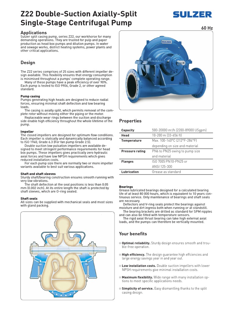 Z22 DoubleSuctionAxiallysplitSingleStageCentrifugalPump60HzUS E10118 US | PDF | Pump | Bearing ...