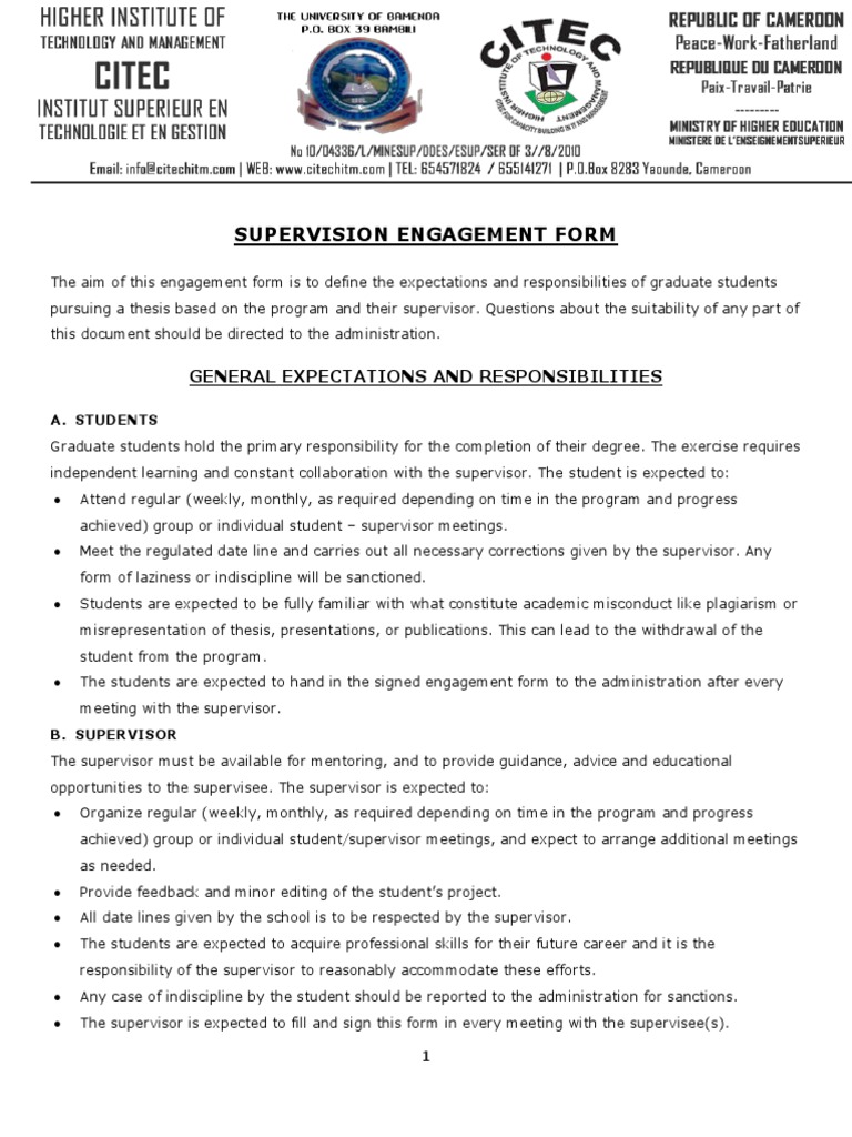 Supervision Engagement Form | PDF | Thesis | Behavior Modification