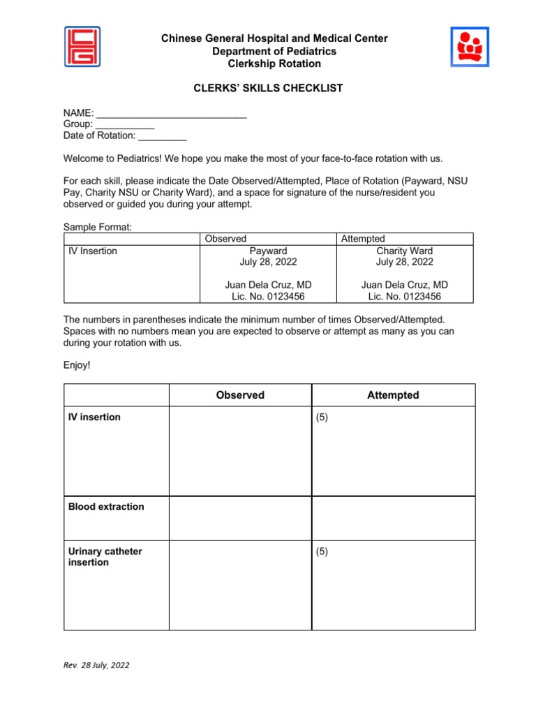 Skills Checklist (Clerks) | PDF