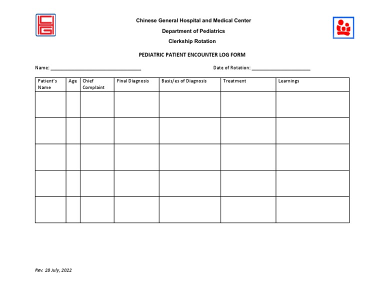 Pediatric Patient Encounter Log Form | PDF