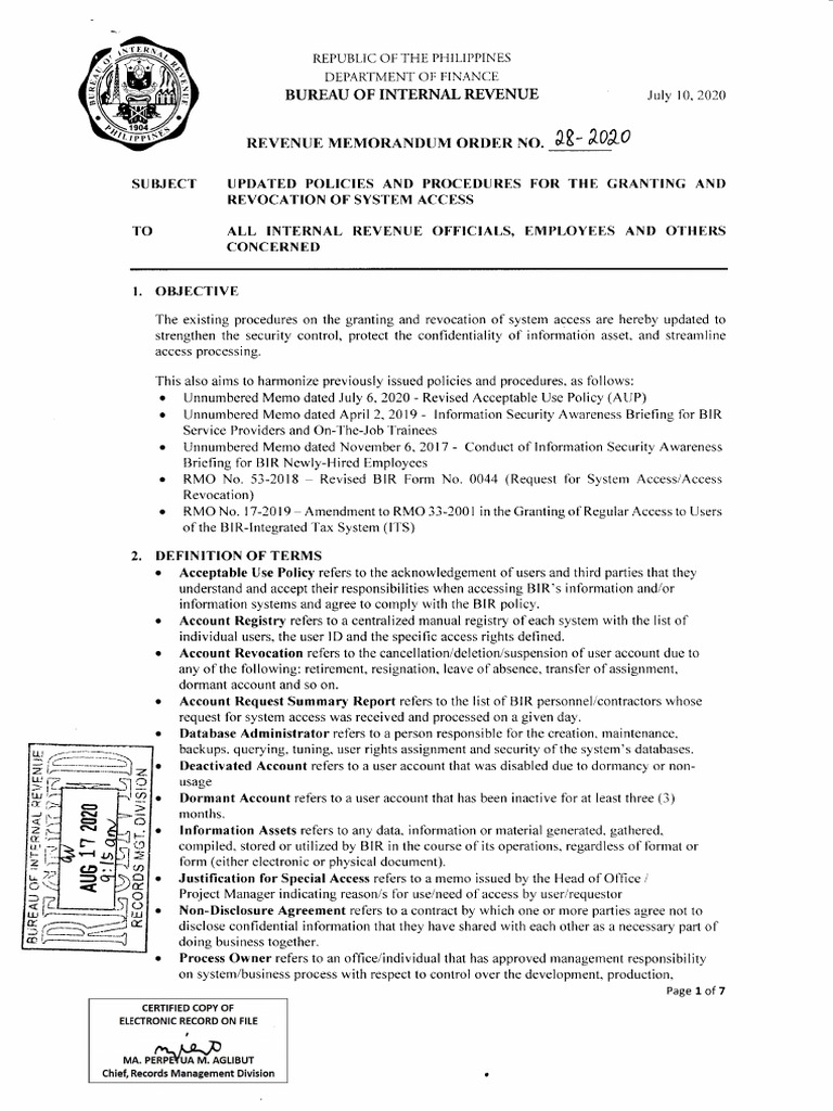 BIR Revenue Memorandum Order No 28 2020 | PDF | Information Age | Computing