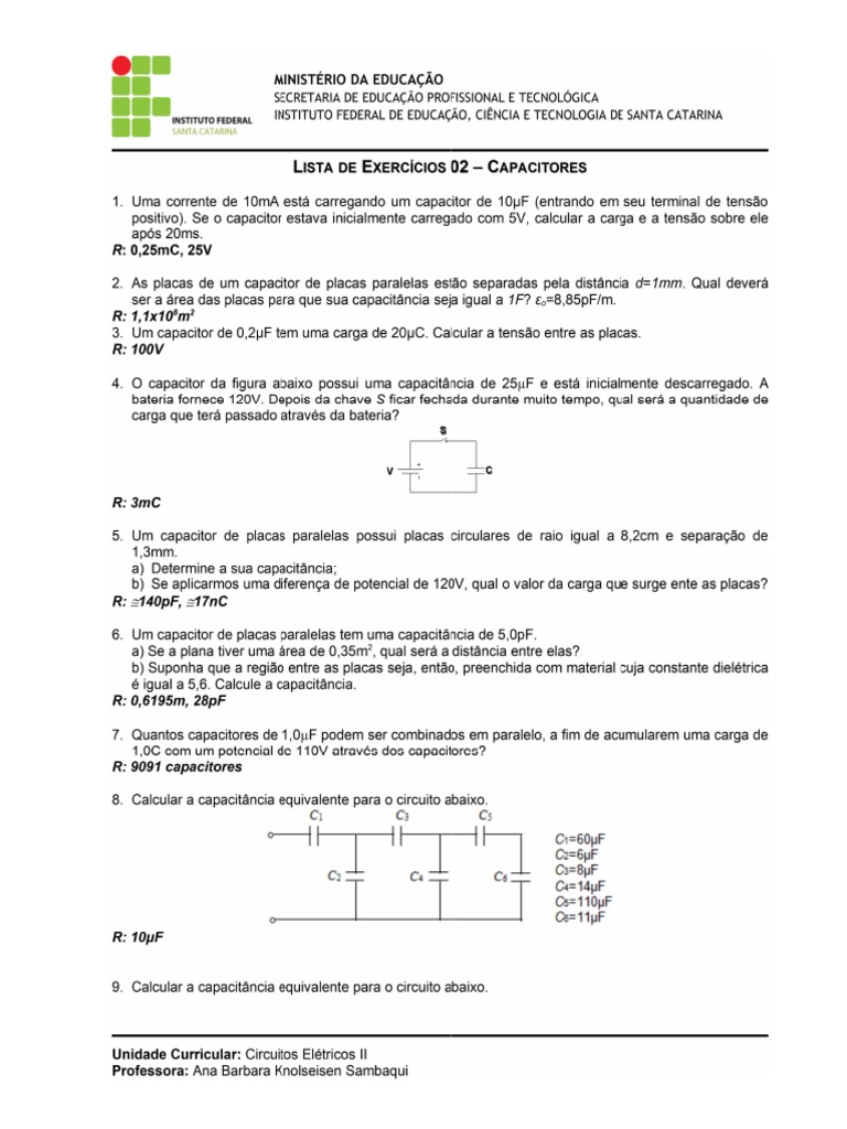 Lista Exercicios 02 - CAPACITORES | PDF
