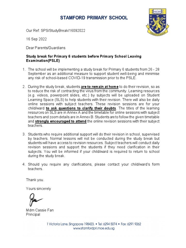 P61 2022 Letter For Study Break | PDF | Teachers | Cognitive Science