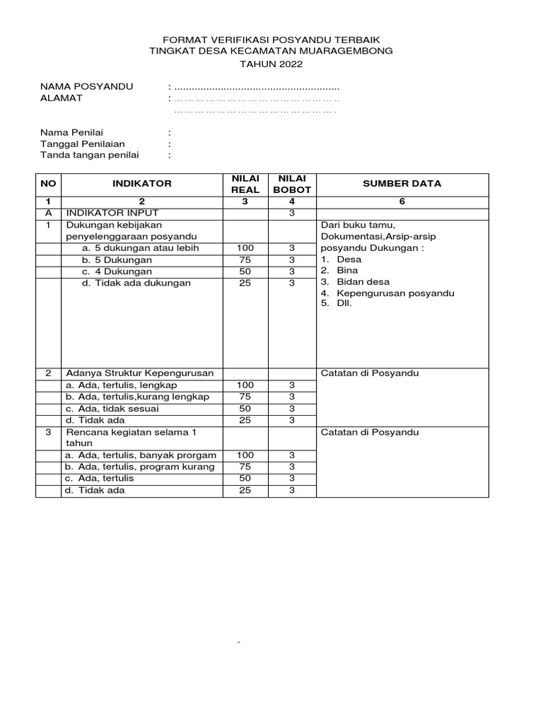 Format Penilaian Posyandu | PDF