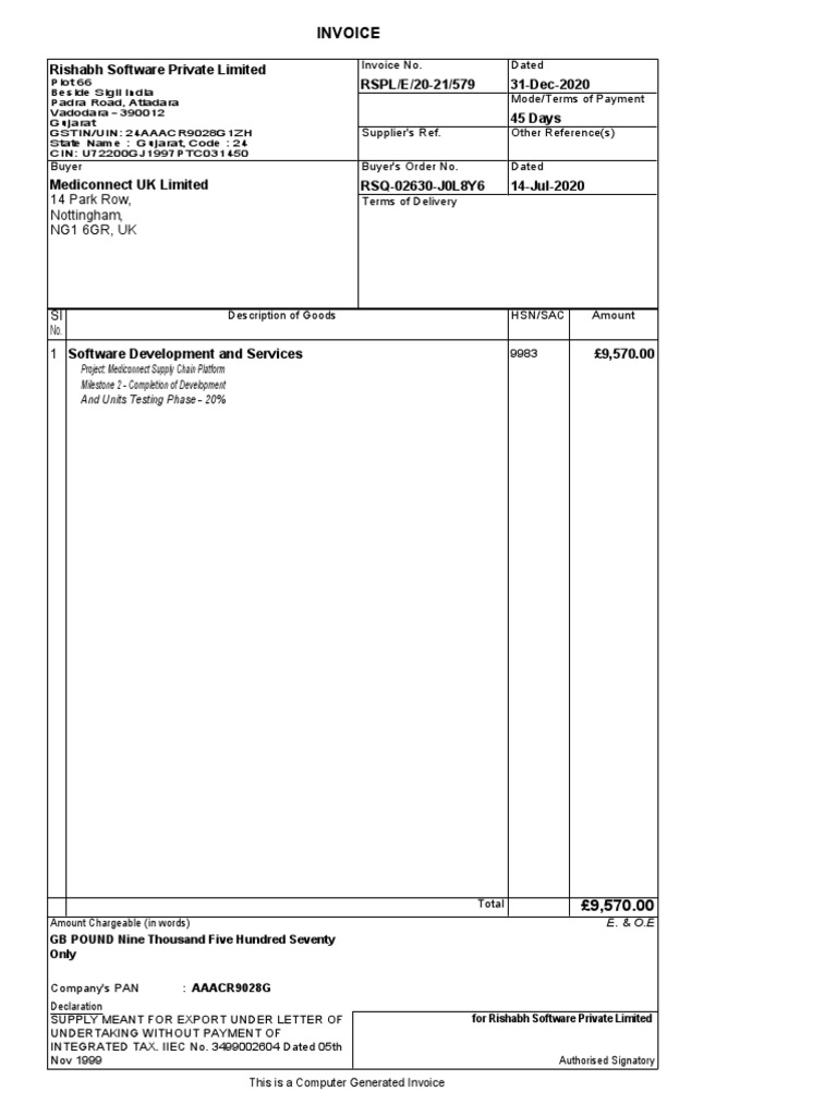 Inv. # 579 - Mediconnect | PDF