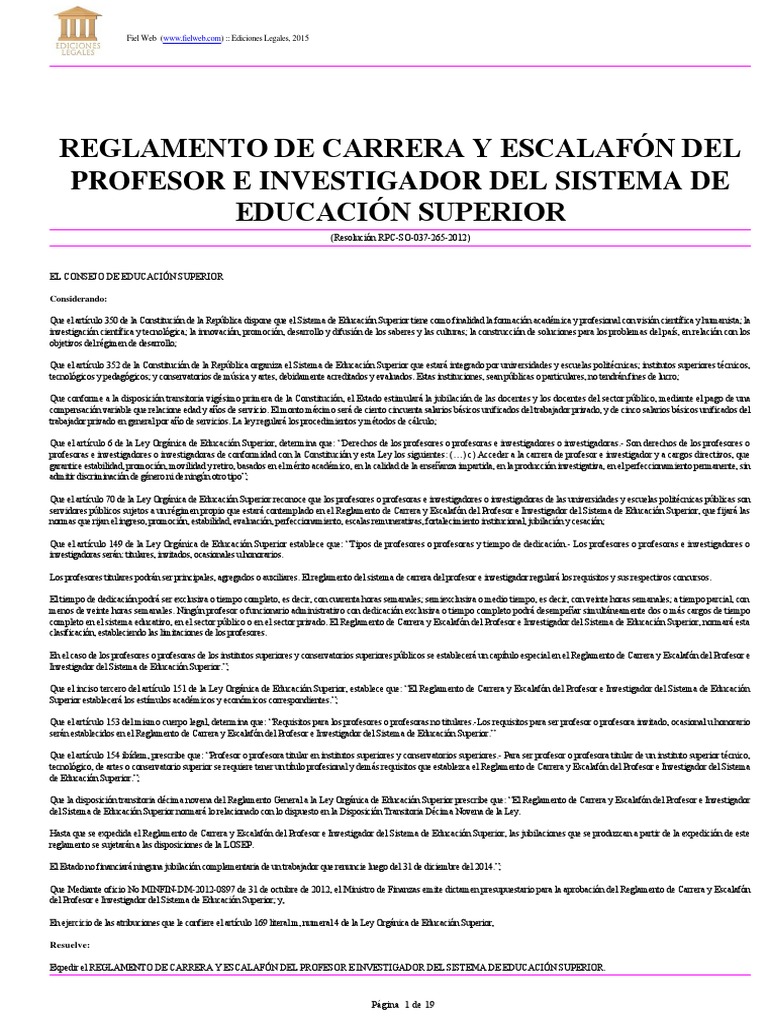 Reglamento de Carrera y Escalafon Del Profesor e Investigador Del Sistema de Educaci | PDF ...