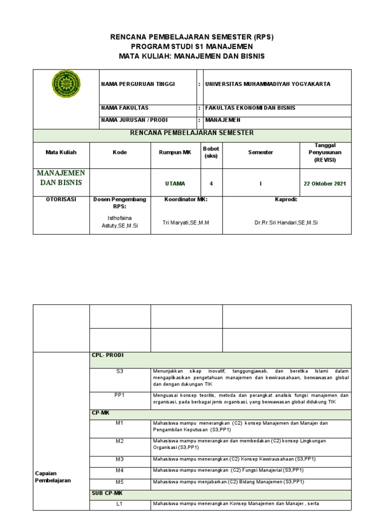SMT 1 - Rps MBKM Mabis - 19 Juli 2022 | PDF