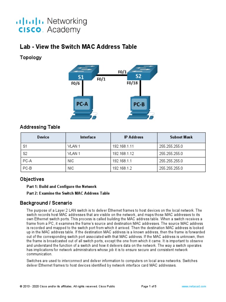 7.3.7 Lab - View The Switch MAC Address Table | PDF | Network Switch | Computer Network