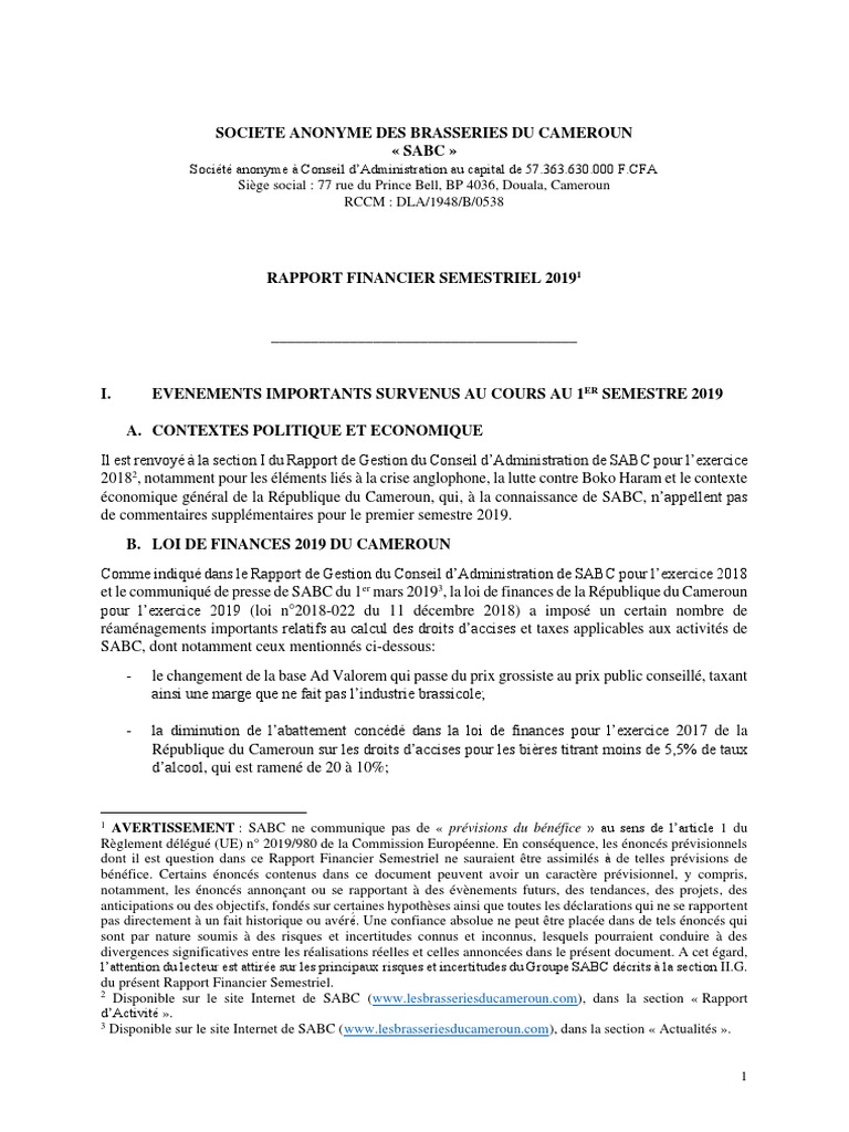 ACTUS 0 60383 Sabc Rapport Financier Semestriel Vdef | PDF