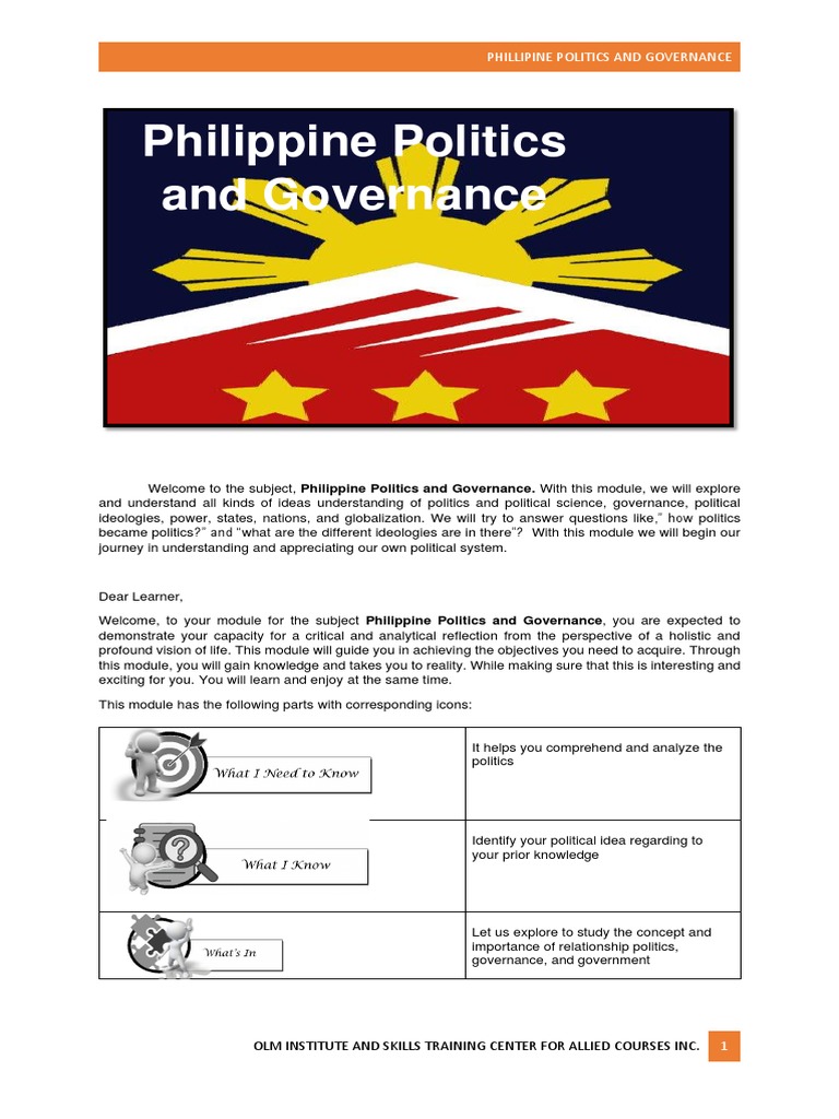 Philippine Politics and Governance Body of Module 1 | PDF | United ...